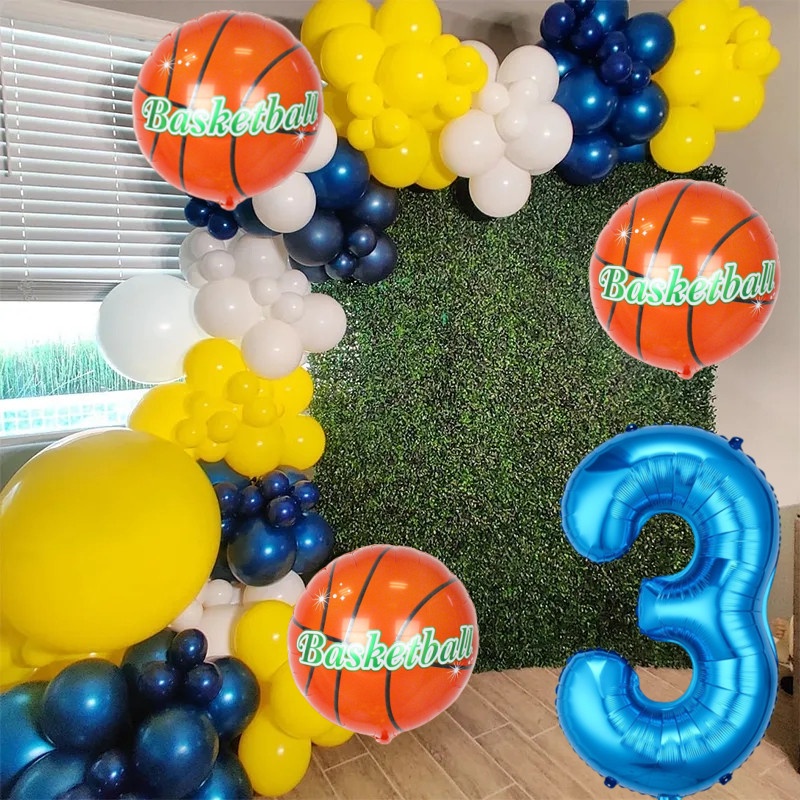 NBA Basketball Theme Balloons Set 32inch Blue Number 18inch Roundball ...