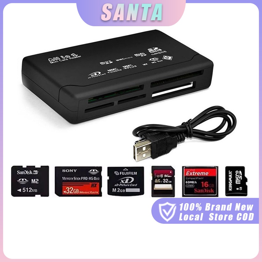SD/XD/CF/TF/MS/M2 Memory Card Reader All In1 USB 2.0 Port Extension ...