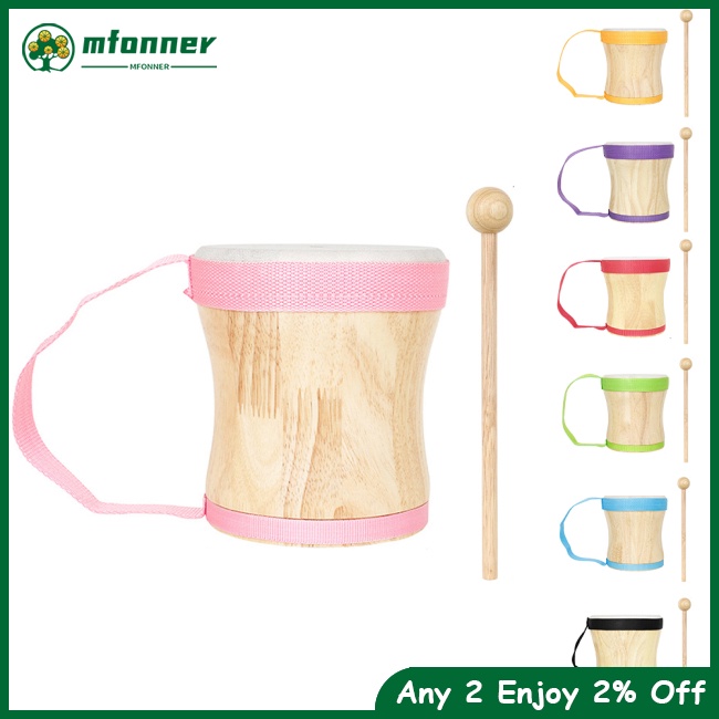 Mfonner Kids Bongo Drums Wood Natural Goat Skin Drum Percussion Set ...