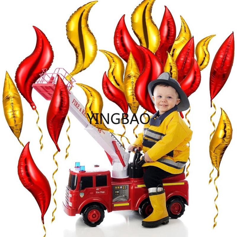 10 Pcs 18 Inch Fire Balloons Large Fire Truck Balloons Flame Balloons ...