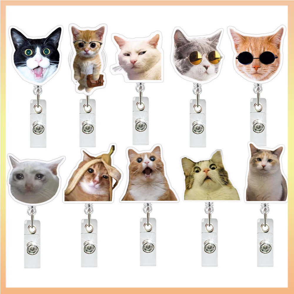 Cute Cat Acrylic Badge Reel Retractable Name Tag Alligator Clip ID Card ...