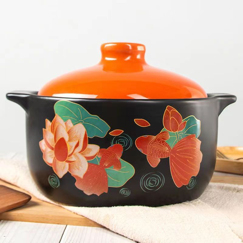 24K Floral Ceramic Gas Stove Safe Stewpan Flower Design Casserole Soup ...
