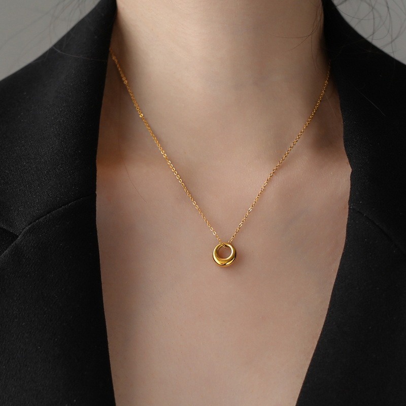 Titanium Steel Simple Ring Necklace 18K Gold Plating Clavicle Chain ...