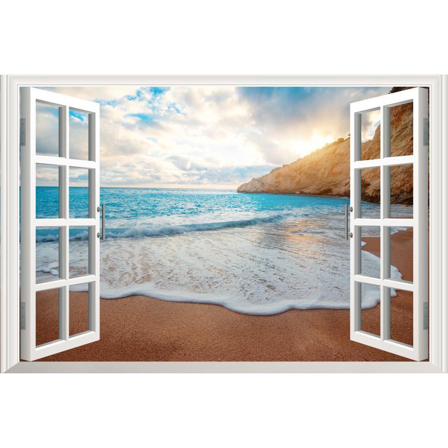 Seaside scenery Sea 3D Window View Sticker Wall Art Vinyl Decal Summer ...