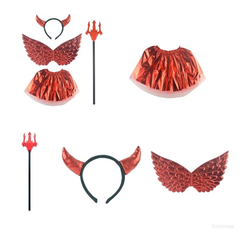 Crazy 4pieces Costume Set Devil Horns Headband Wing Skirt Scepter Set ...