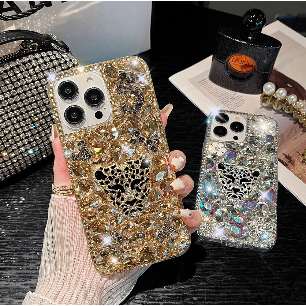 Luxury Bling Leopard Head Glitter Rhinestone Diamond Phone Case for ...