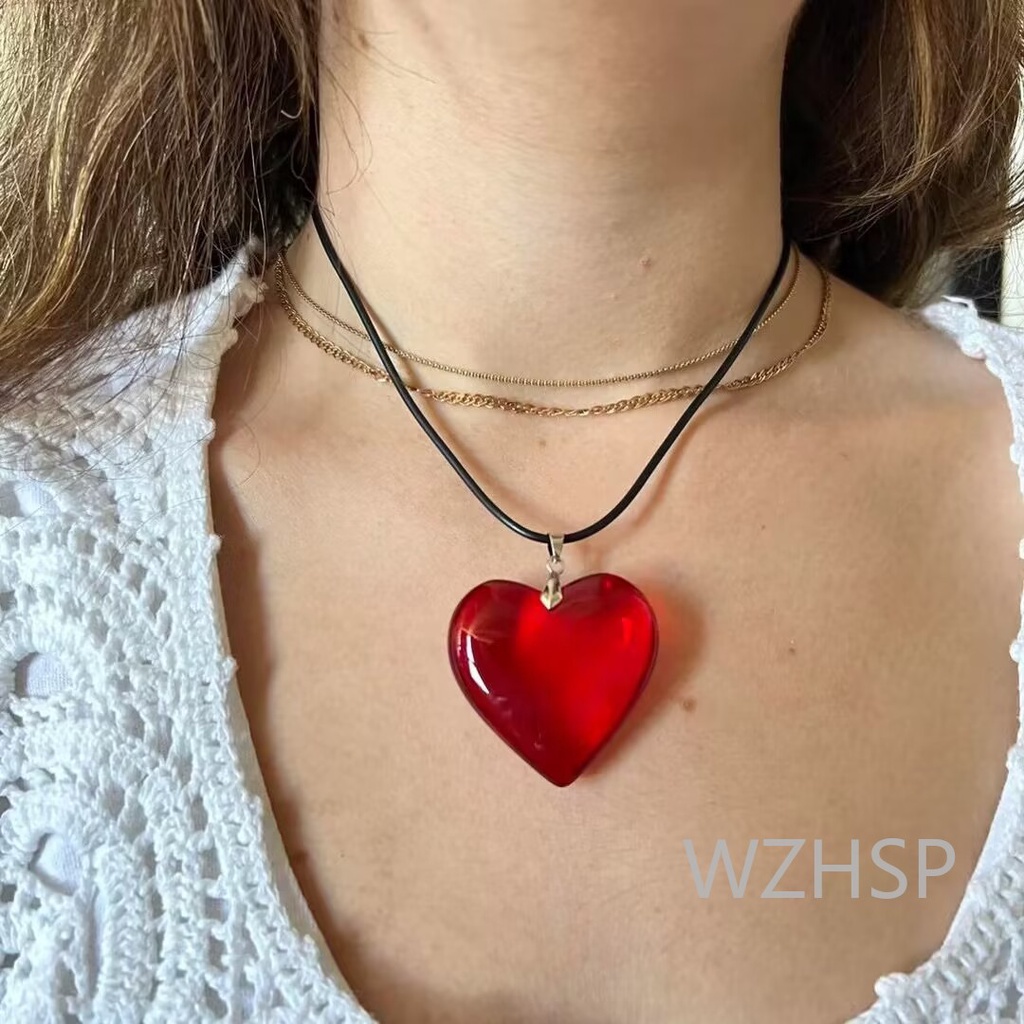 Large Red Heart Pendant Necklace on Black Leather Cord, love heart ...