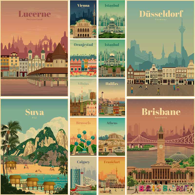Famous City Poster Sofia Zagreb Dresden Nordic Wall Art Kraft Paper ...