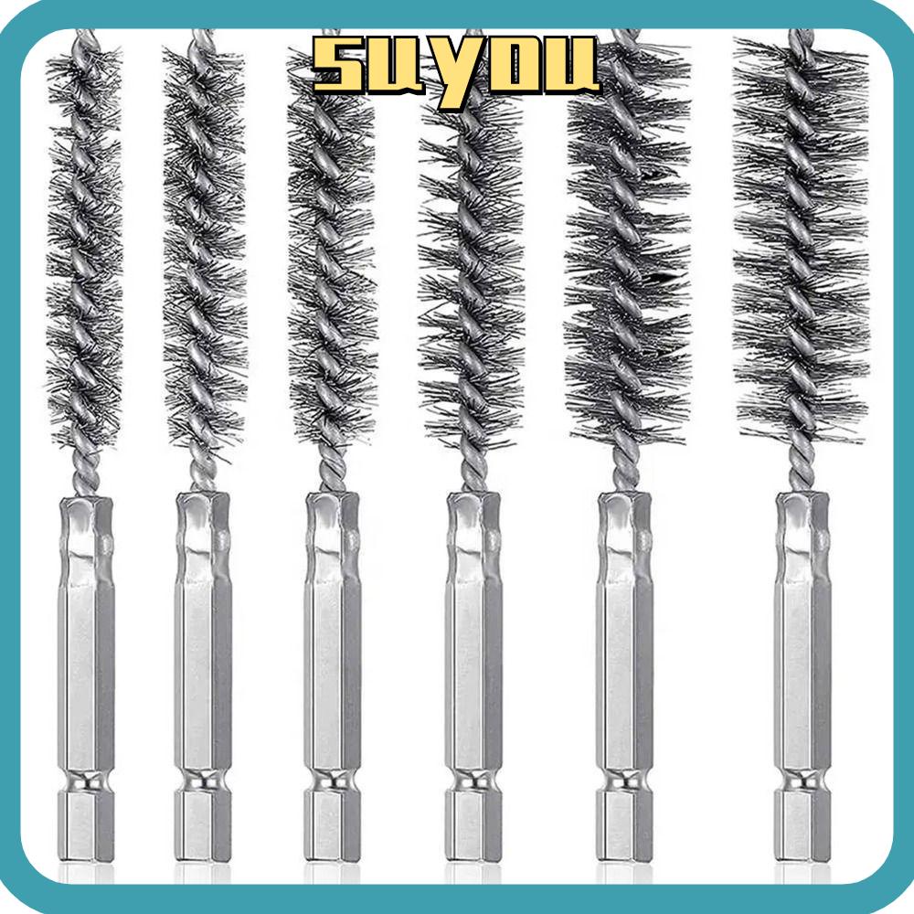 SUYO 6PCS Stainless Steel Bore Brush, with 1/4" Hex Shank 8/10/12/15/17 ...