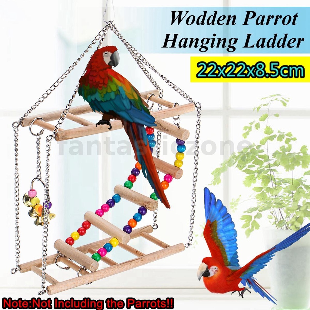 2 Size Wooden Toys Parrots Bird Hanging Ladder Rainbow Bridge Pet Macaw ...