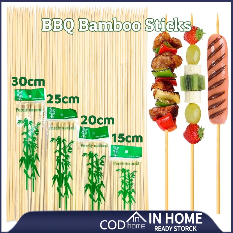100Pcs Bamboo Skewers Round Disposable BBQ Stick 6/8/10/12inch Barbecue ...