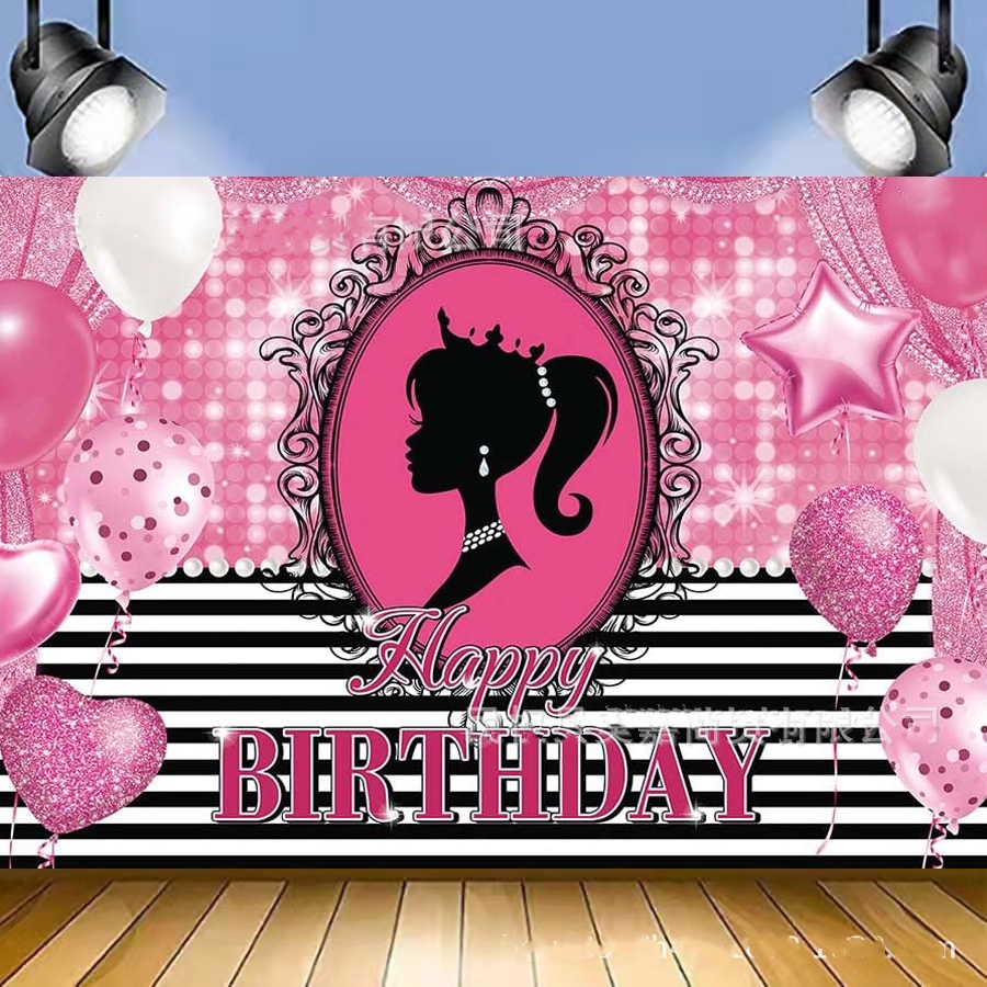 Barbie Birthday Backdrop Banner Kids Baby Shower Background Pink Girl ...