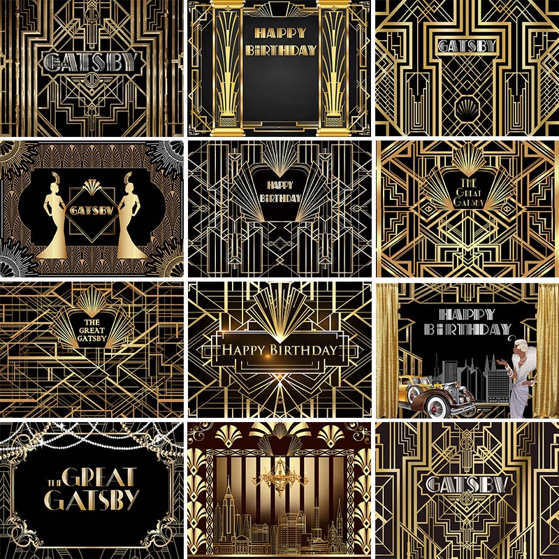 Great Gatsby Decor Backdrop Photography Women Birthday Golden Black ...