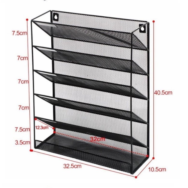 5 Tier Hanging Document Holder Letter Tray Organizer Mesh Metal Wall ...