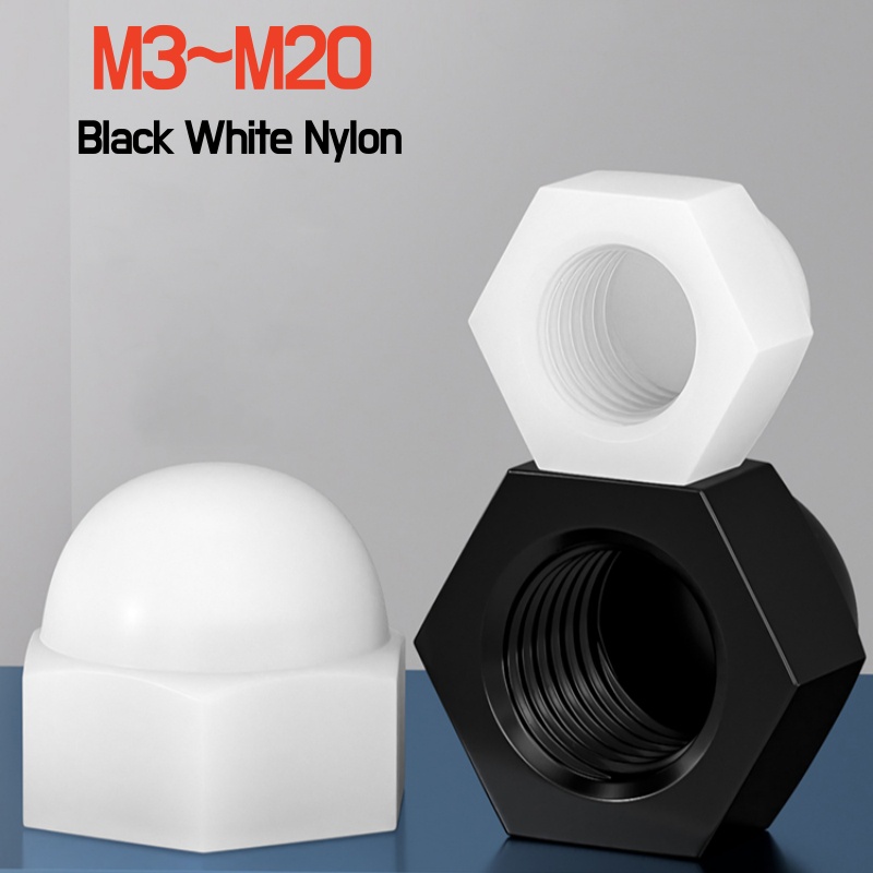 Nylon Acorn Cap Dome Nuts White/ Black Plastic Hexagon Hex Nut M3 M4 M5 M6 M8 M10 M12 M14 M16 ...