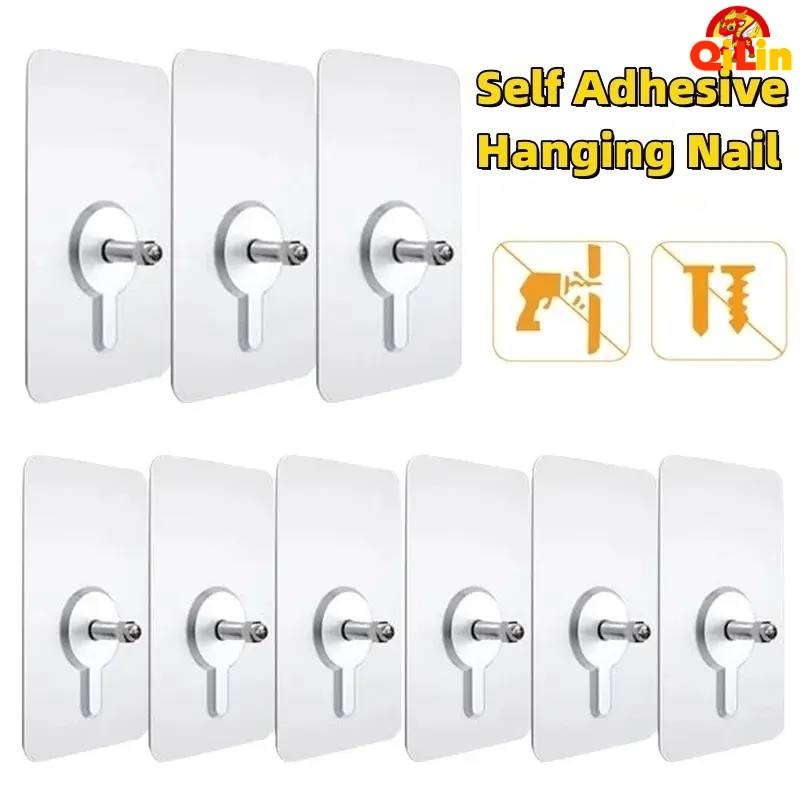 Punch Free Seamless Adhesive Wall Hanging Nails Hook Self Adhesive Hole ...