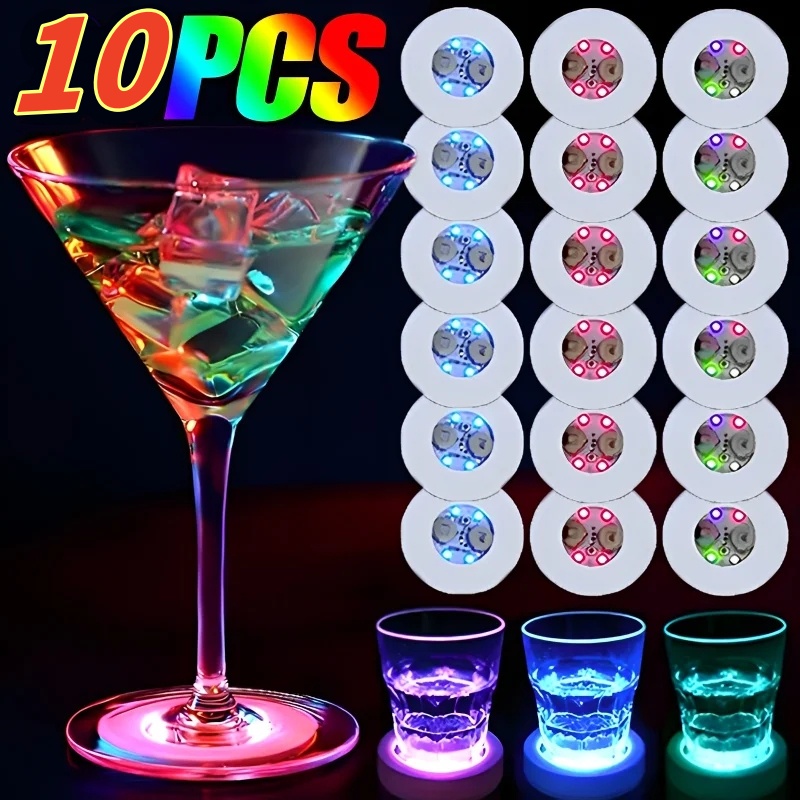 10Pcs LED Coaster Stickers Drinking Glass Cup Pads Lamp Wine Liquor ...