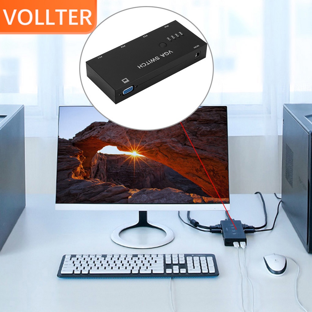 1/2/3 VGA Switch 4 In 1 Out Adapter Box Converter Video Amplifier Signal HD VGA Booster Switcher ...