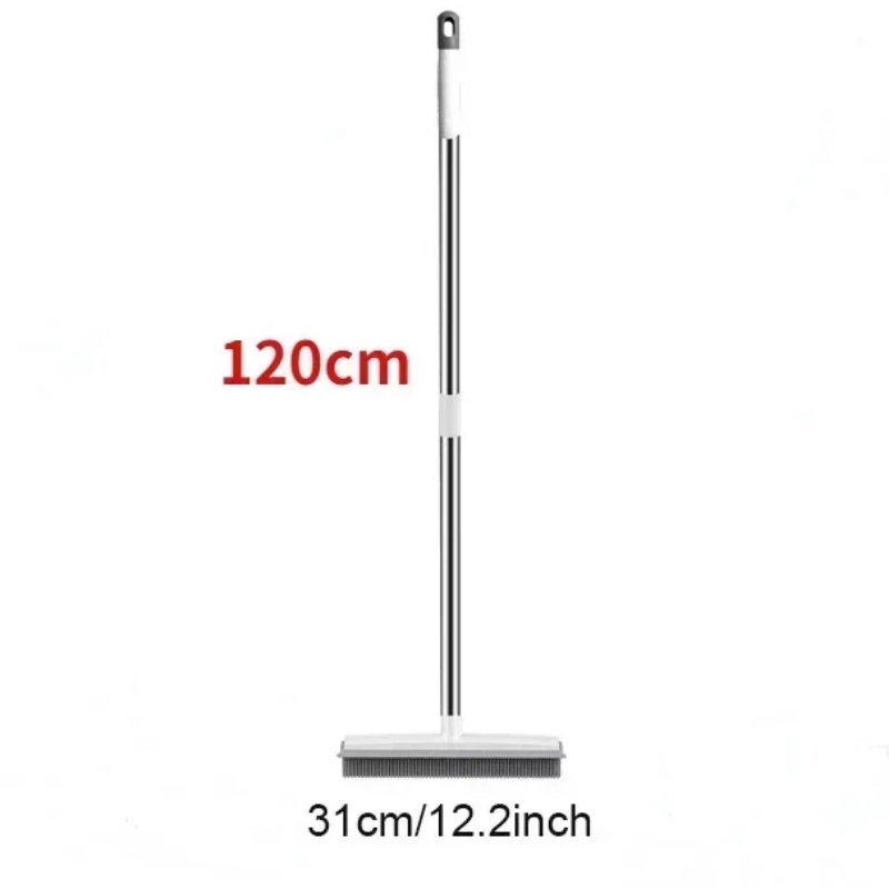 Rubber Broom Carpet Rake with Squeegee Long Handle for Pet Hair Fur ...
