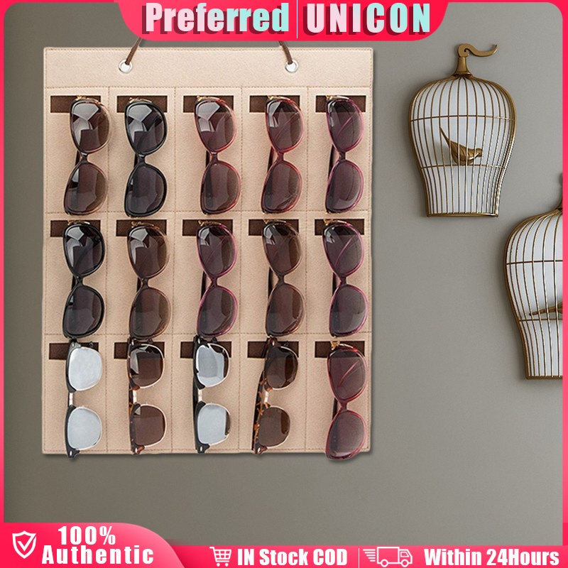 Hanging Eyewear Storage Rack 15 Slot Felt Sunglasses Organizer Foldable ...
