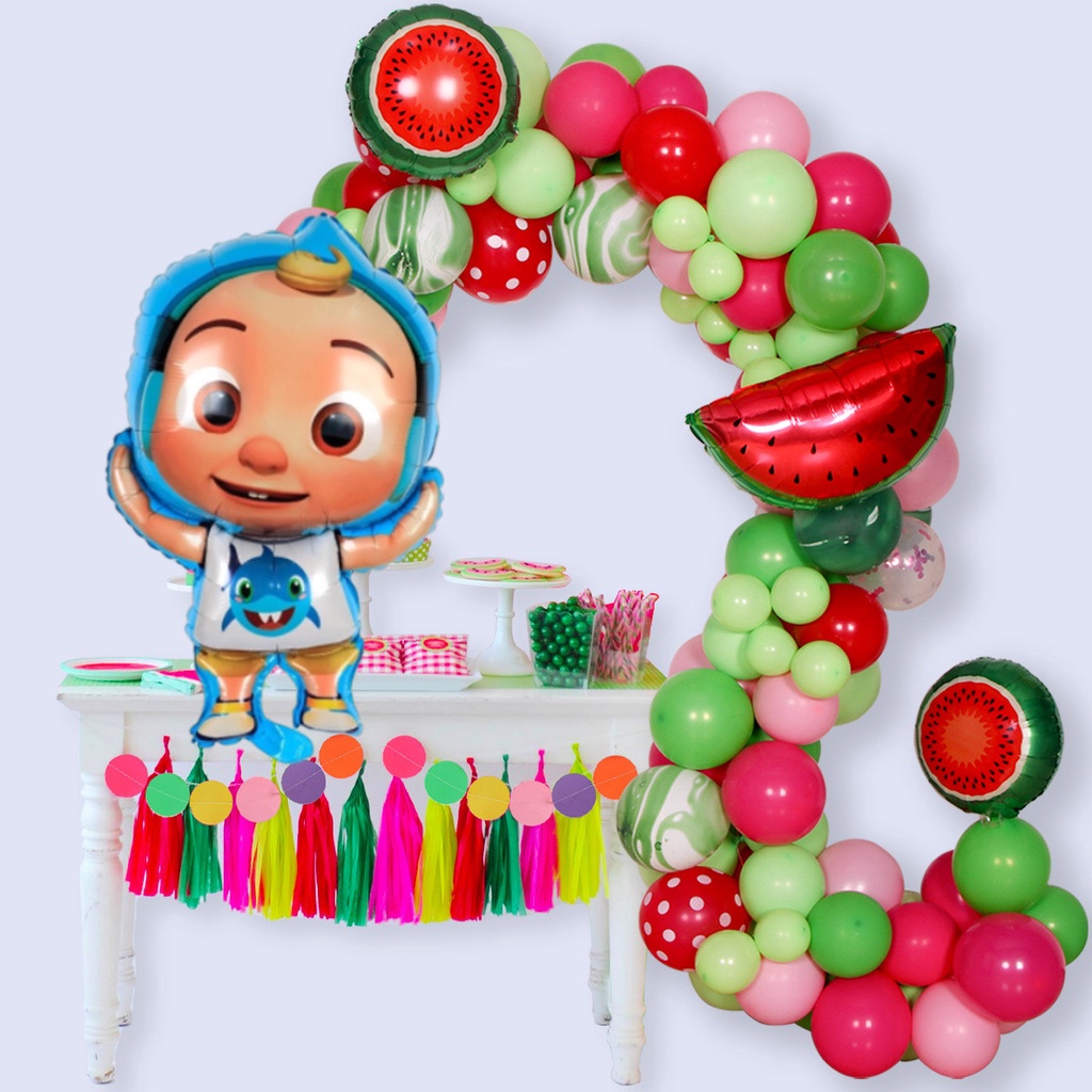 Cocomelon Theme Balloons Set Mini Watermelon Foil Balloon Blue Number ...