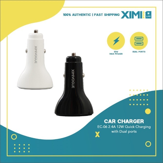 XIMI Vogue EC-06 2.4A 12W Quick Charging Car Charger with Dual Ports ...