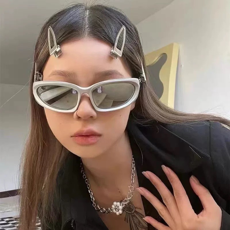 Y2K Silvery Sunglasses Riding Future Technology Female Male Outdoors ...