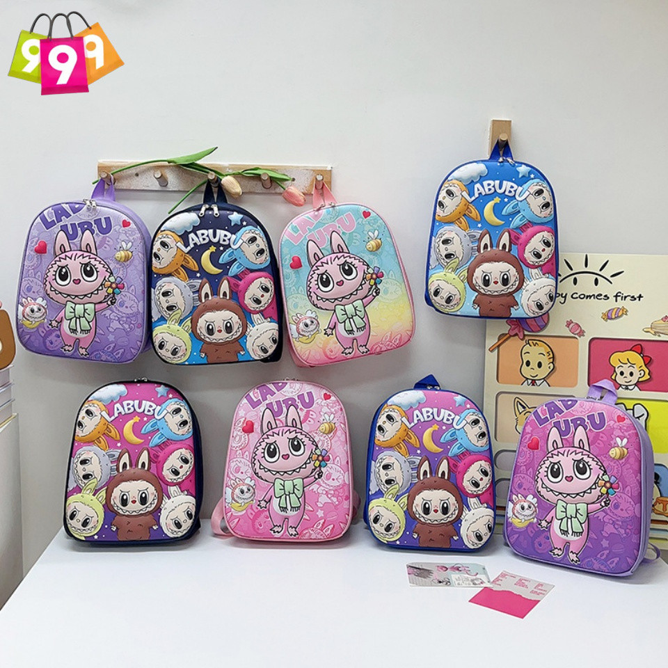 Cartoon Labubu Printed Kids 3D Backpacks Cute Nylon PVC Hard Shell ...