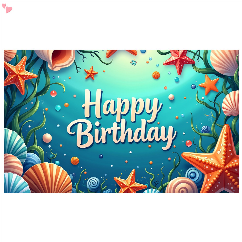 Happy Birthday Theme Banner Backdrop Decorations with Seashells and ...