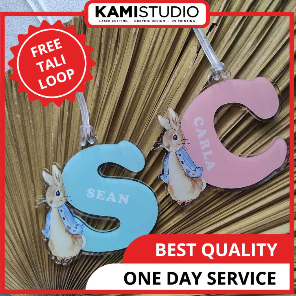 GANTUNGAN LUGGAGE TAG PRINTING INITIAL PETER RABBIT BLUE PINK / BAG ...
