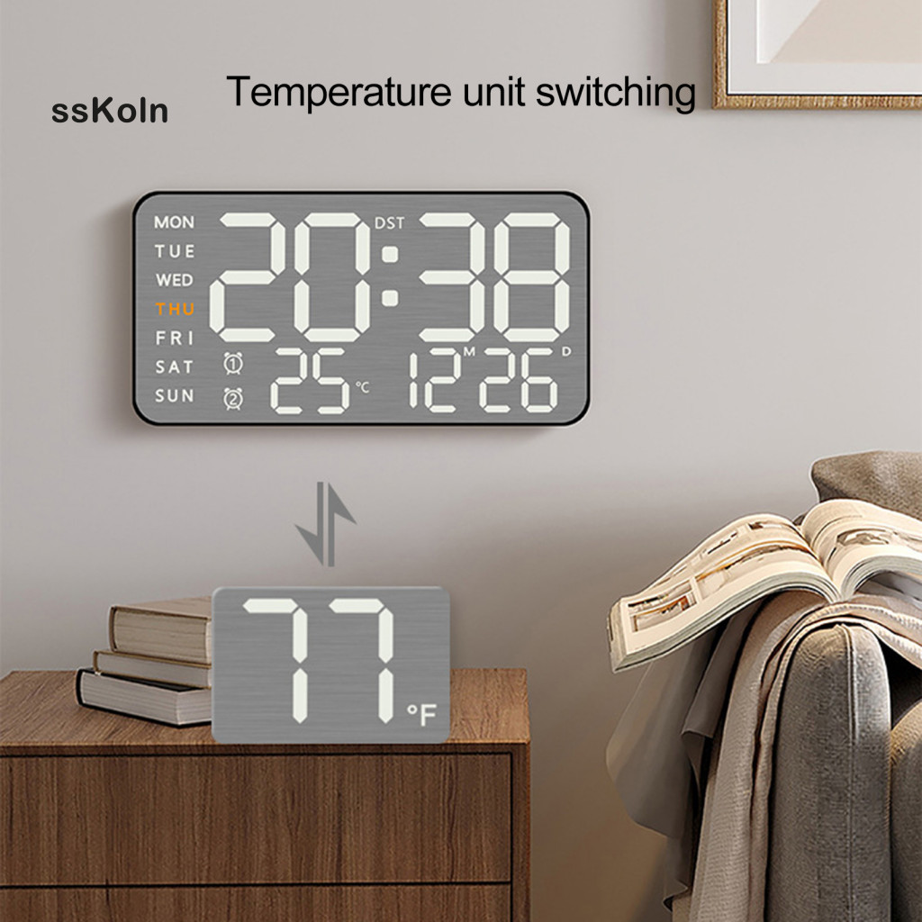 SSK_ Led Wall Clock Super Quiet Led Alarm Clock Display Led Digital ...