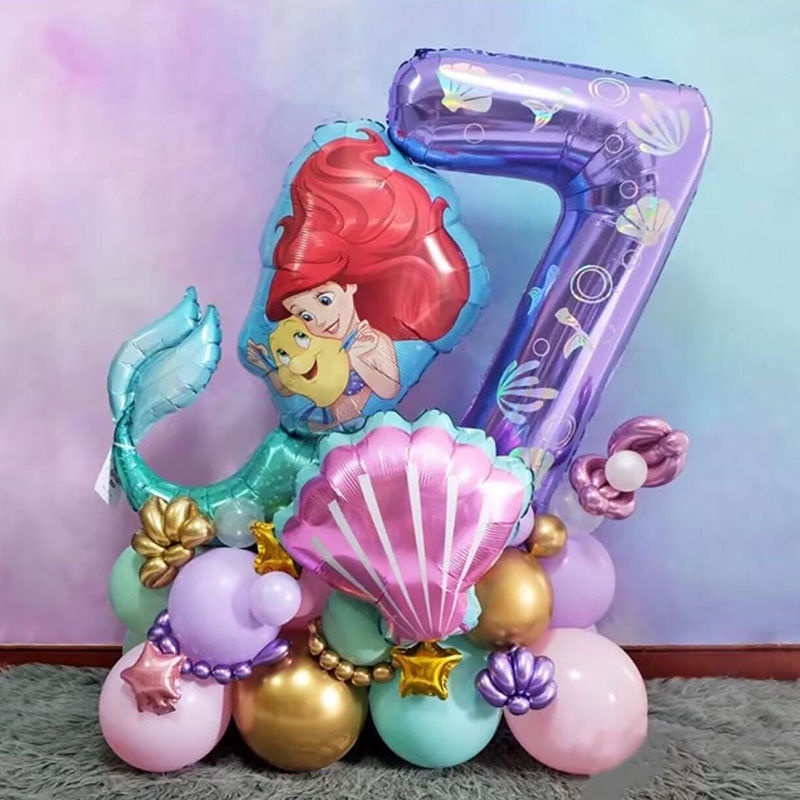 26pcs/Set Mermaid Princess Theme Balloon Set 40 inches Number Foil ...