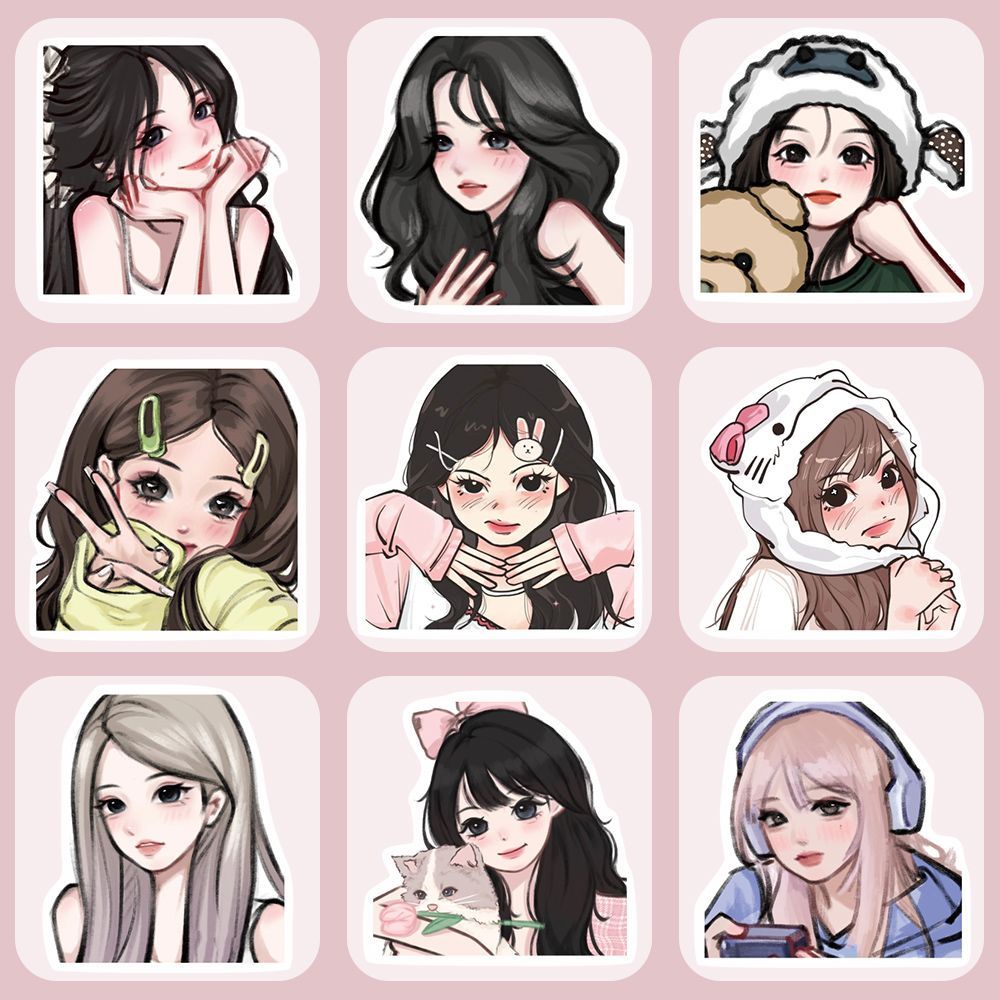 108 cute May style avatar stickers hand-painted youthful girl ...