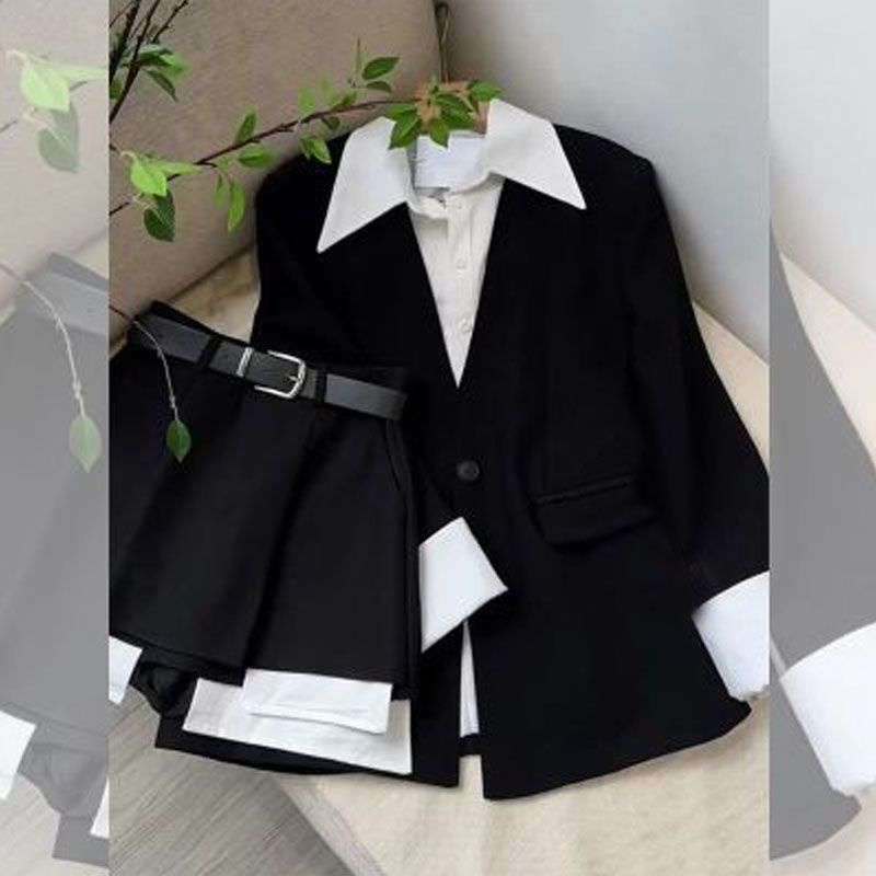 Set Women's Autumn 2023 New False Two-Piece Set Suit Jacket Tops ...