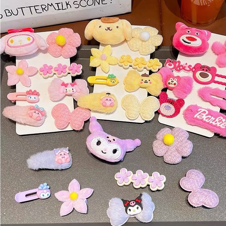 Kuromi Plush Hair Clip for Girls Cute Flower Bangs Broken Hair Hair ...