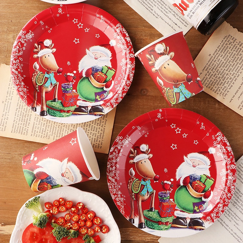 10Pcs Paper Plate Set Disposable Increase Atmosphere Christmas Style Festive Party Supplies ...