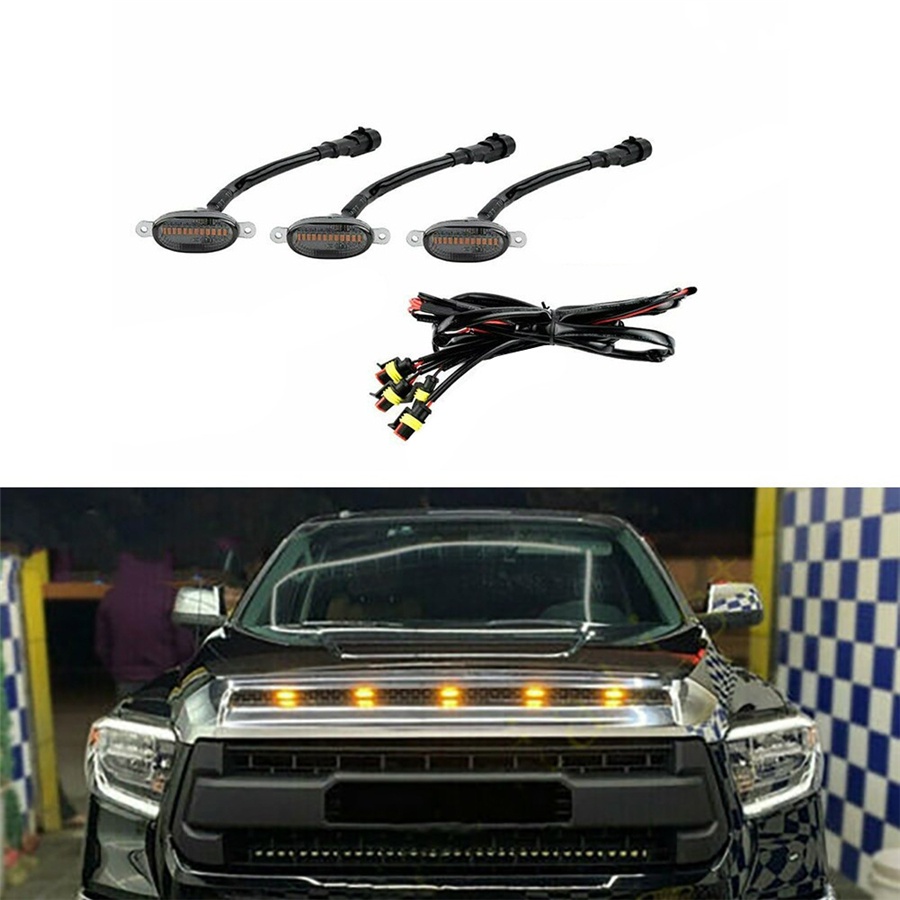 3Pcs Smoke Lens Amber LED Front Grille Light DRL Lamp For F150 Raptor ...