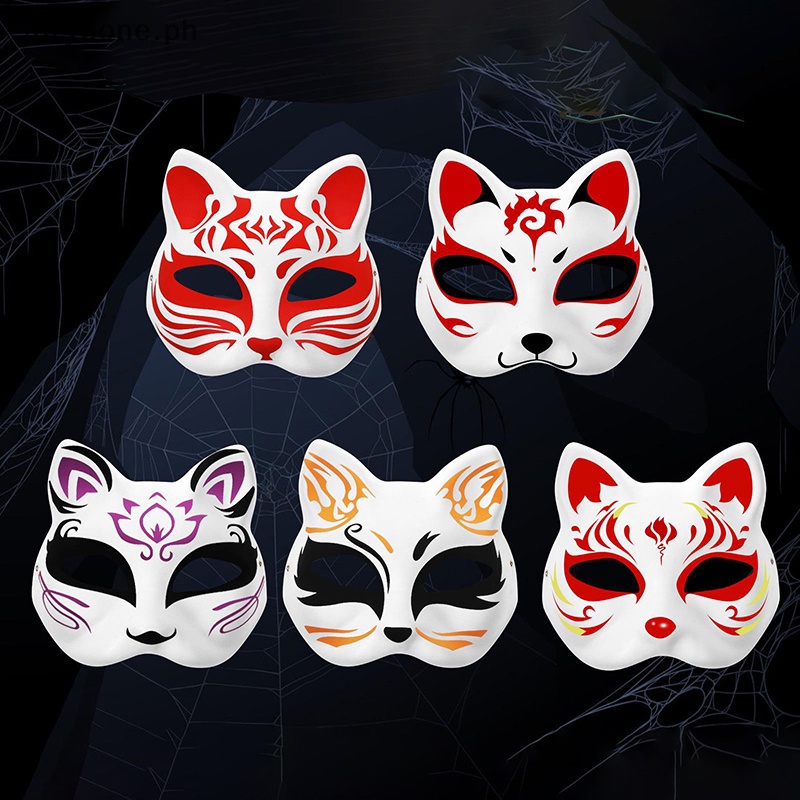{lazybone} Japanese Mask Half Face Hand-ed Cat Fox Mask Anime ...