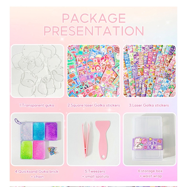 260 Pcs Boxed Lovely Cartoon Shiny Stickers Quicksand Cards Set Student ...