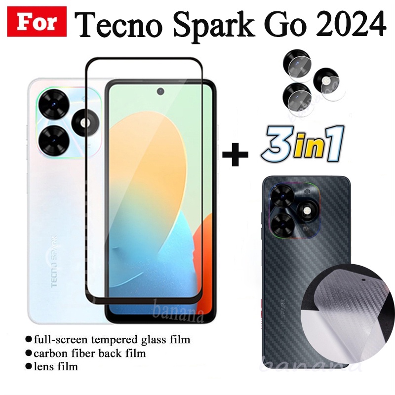 3 IN 1 Tecno Spark Go 2024 Tempered Glass Full Cover Film for Spark 20 ...