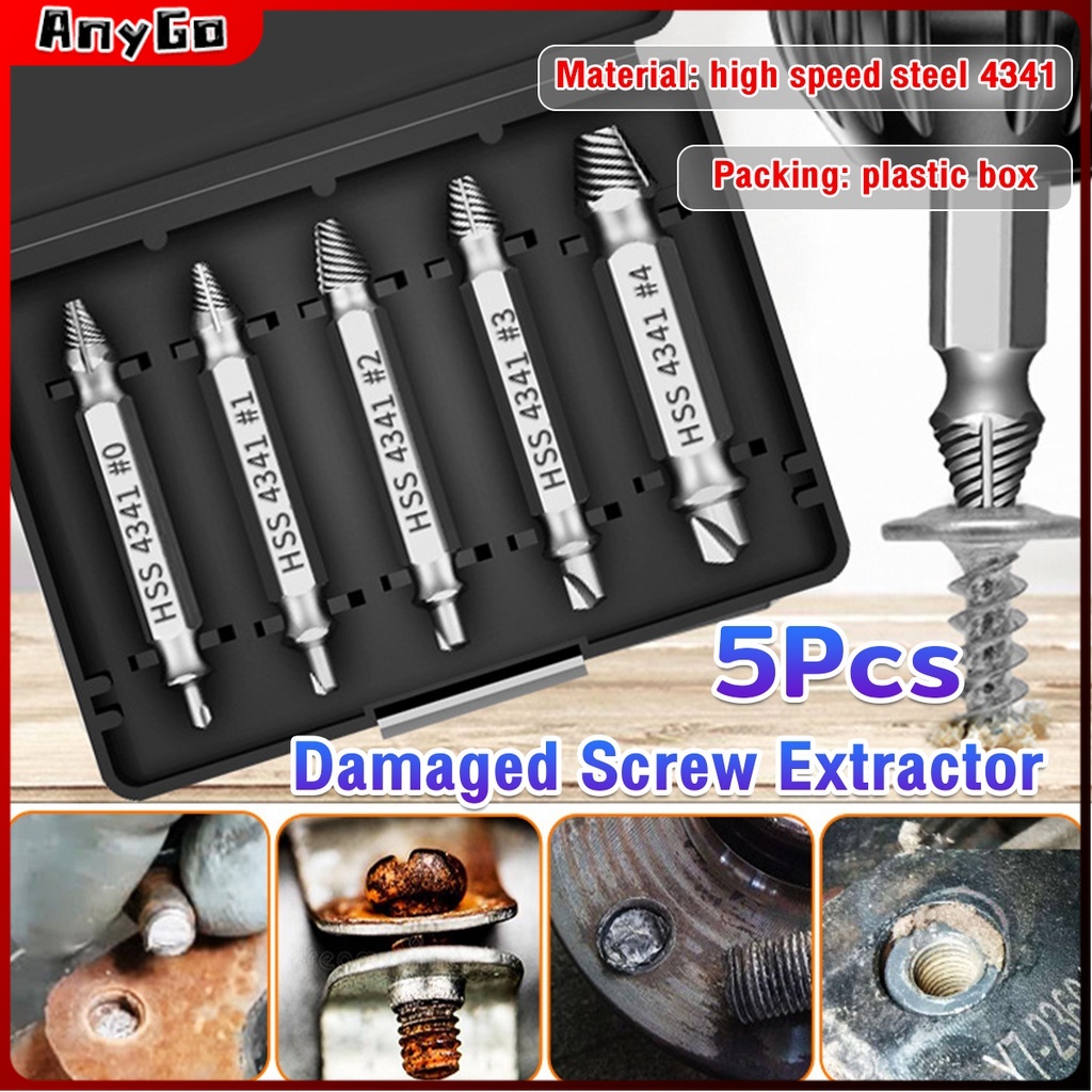 AnyGo 5Pcs/set Damaged Screw Extractor Remover for Stripped Head Screws ...