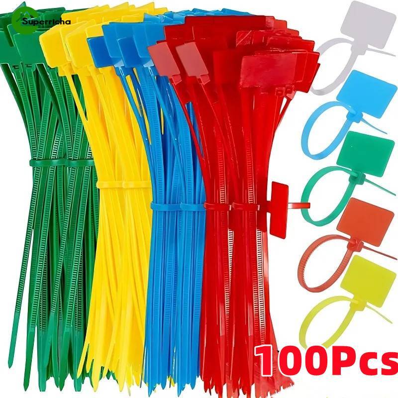 100 Pcs Label Cable Ties Fixed Cable Tie / Self Locking Loop Wrap Bundle Tie Straps / Hole Mount ...
