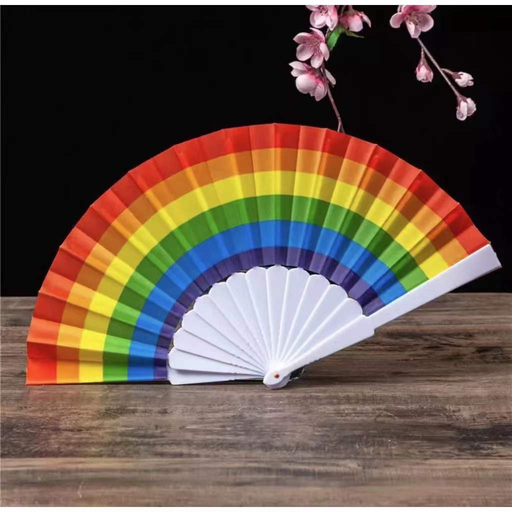 Rainbow Hand Fan Decorative Folding Fans Colorful Hand Held Fan Rainbow ...