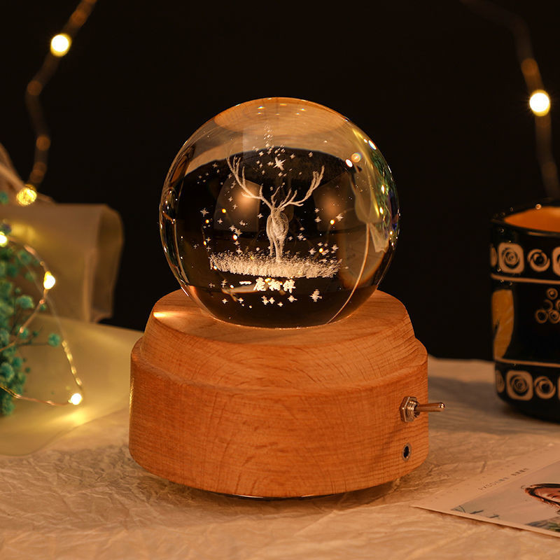 Crystal Ball Rotating Wooden Music Box Music Box Girls Girlfriends ...