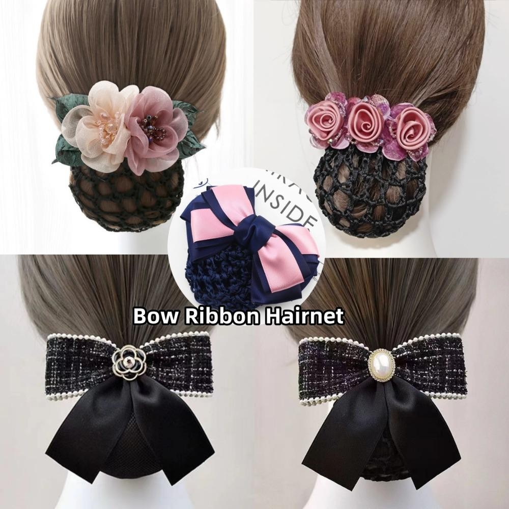 Fashion Hairnet Ribbon Bow Barrette Hair Clip Cover With Net Bowknot ...