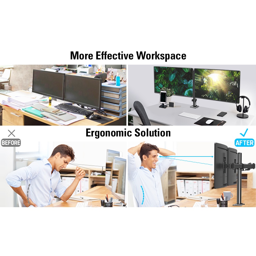 Inplay KMT-2 Dual Arm Monitor Stand Monitor Mount Adjustable With C Clamp Stand For 14-27 ...