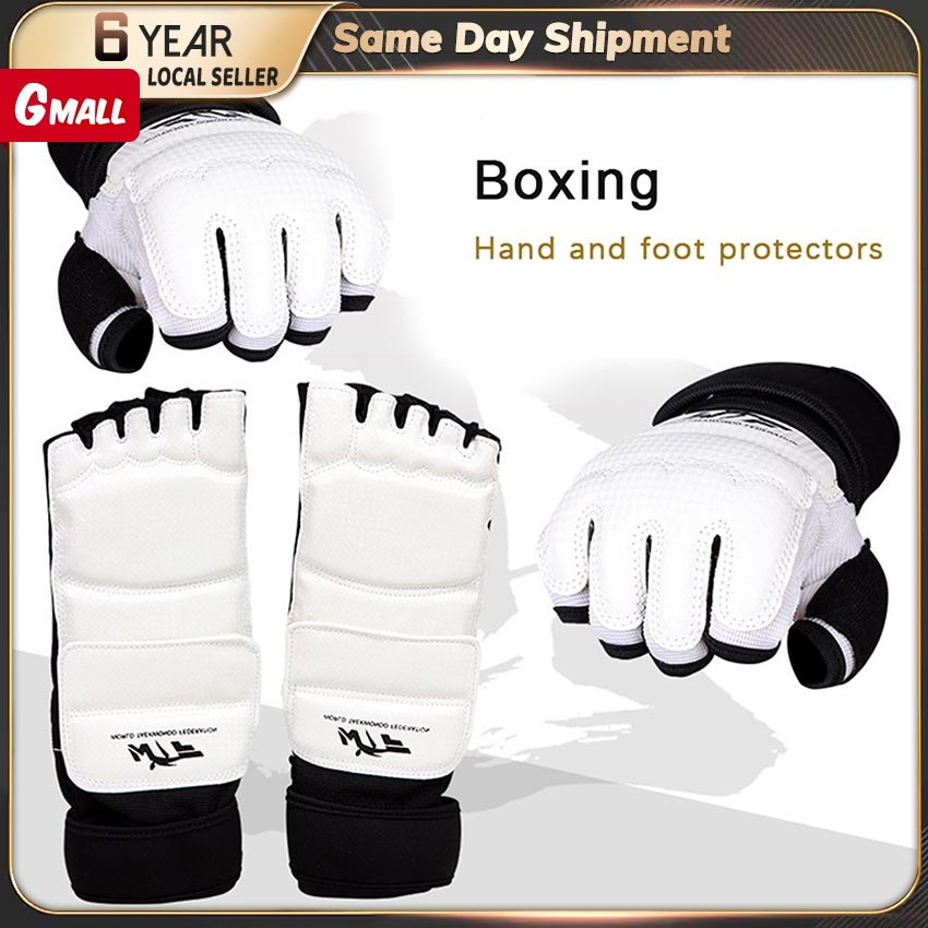 【Fast Delivery】 Taekwondo Leather Hand Gloves Sparring Karate Wrist ...