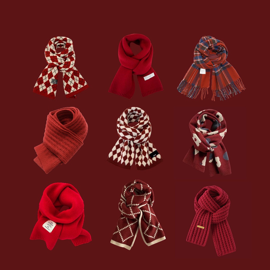 2023 new Year Christmas gift red knitted solid color scarf women's ...