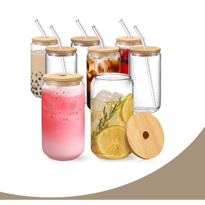 EN.PH Soda Glass with Straw, Bamboo Lid and Box (16oz) | Borosilicate ...
