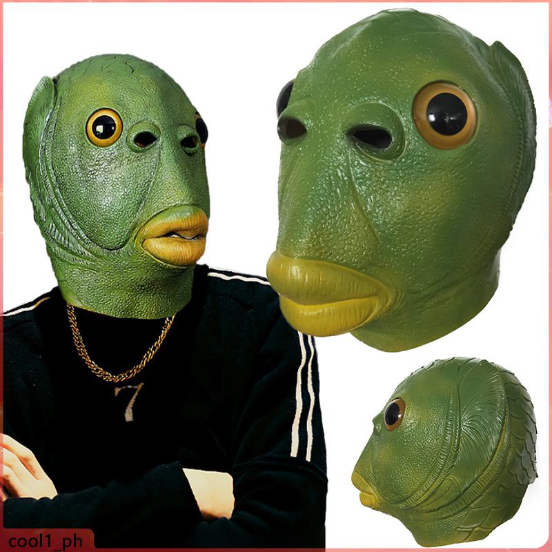 Adult Funny Ugly Green Fish Head Latex Cosplay Party Prom Alien Mask ...